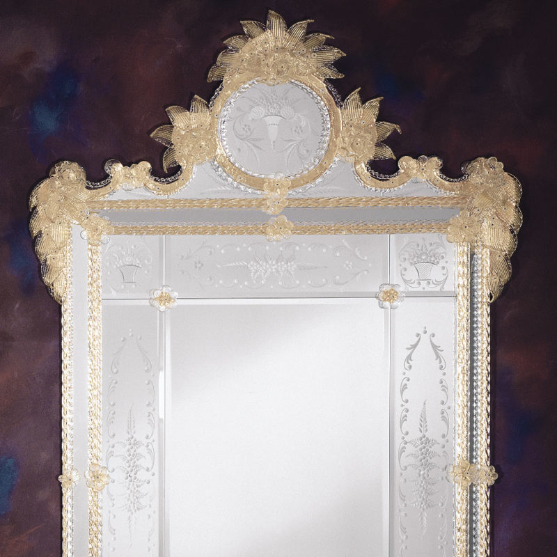 Etched Venetian Murano Glass Mirror