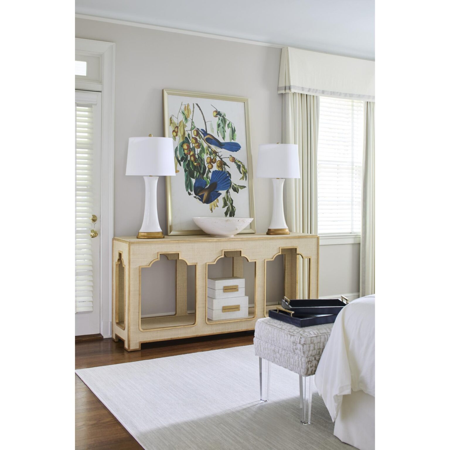 White Raffia Boxes with Gold Leaf Hardware - Luxury Decor - Home ...